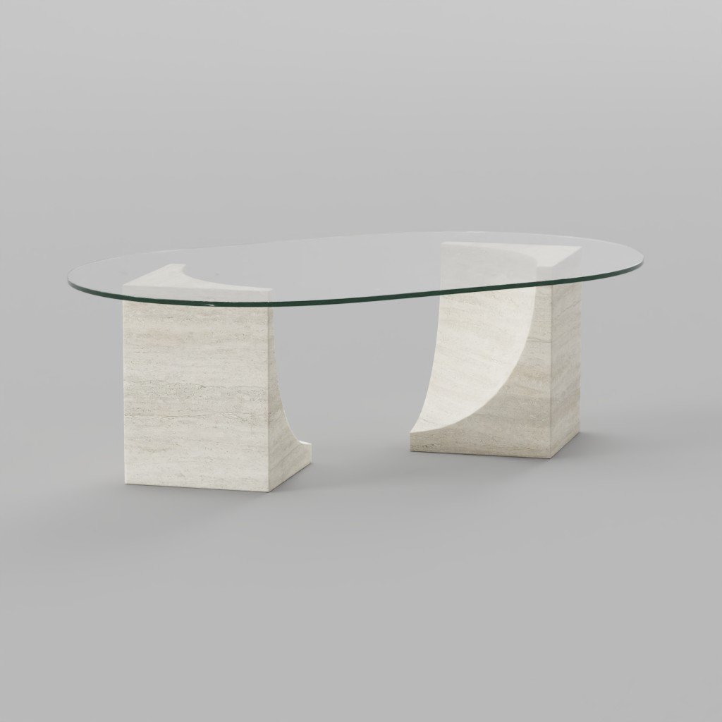 Glass and Travertine Oval Coffee Table | FREE Tables models | BlenderKit