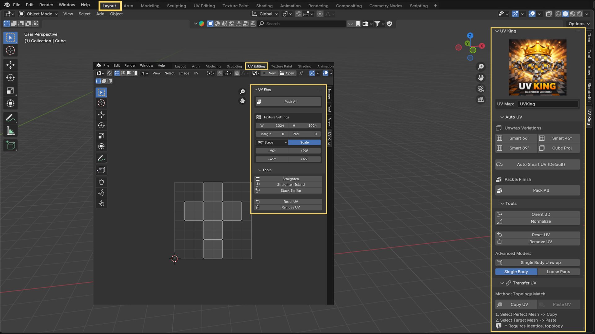 UV King | Single-Click UV Unwrap & Pack for Blender | BlenderKit