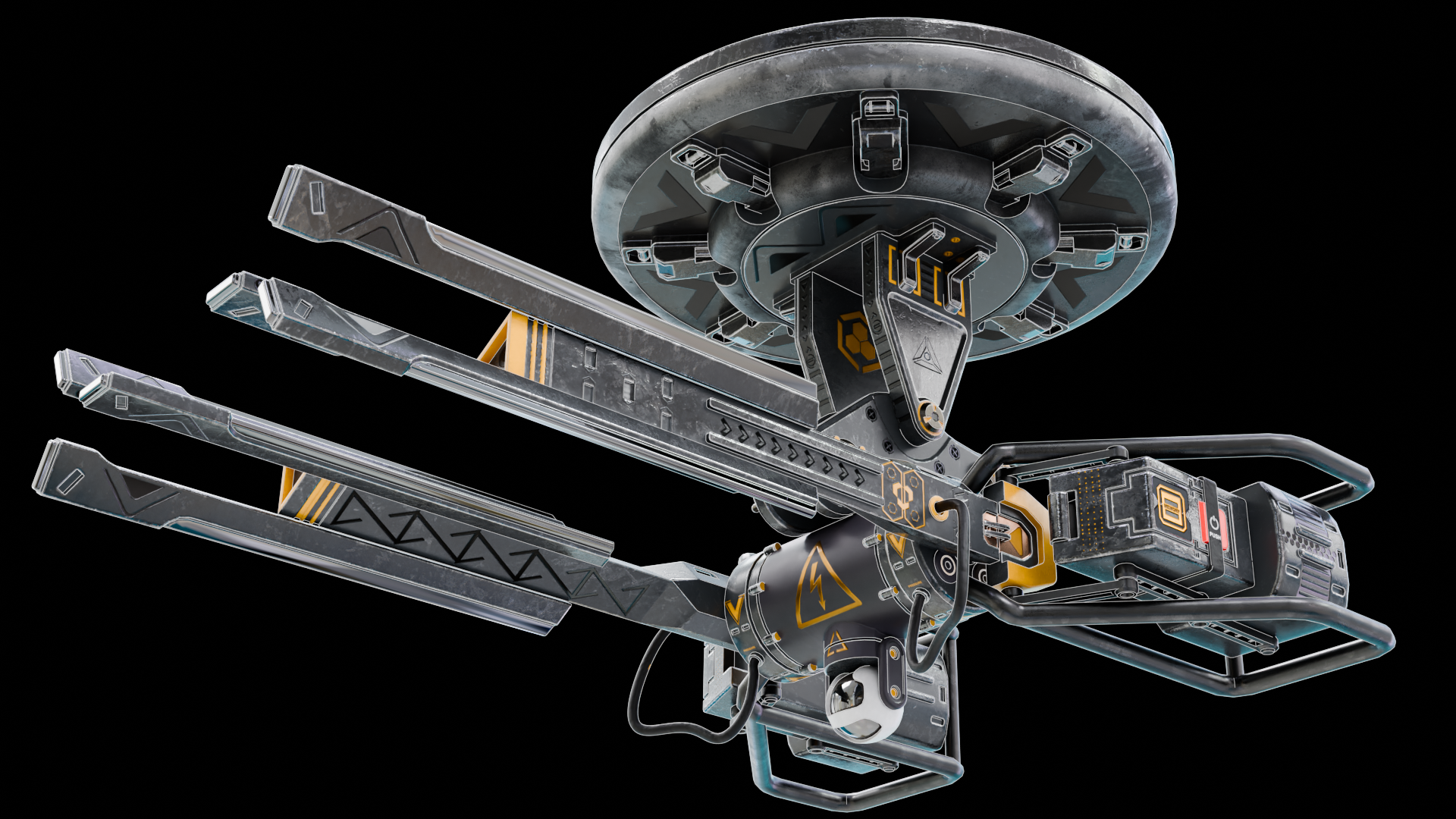 Triple-head turret railgun (Roof) | Sci-Fi Weapons models | BlenderKit