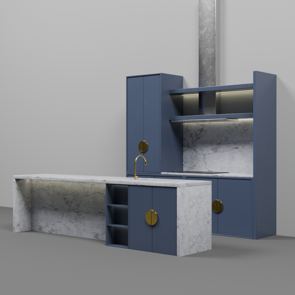 Kitchen Cabinet Set Navy Marble | Kitchen Sets models | BlenderKit