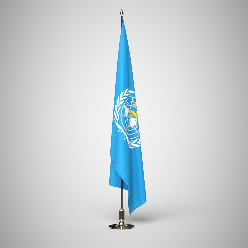 WHO Ceremonial flag on stand | Interior Decorations models | BlenderKit