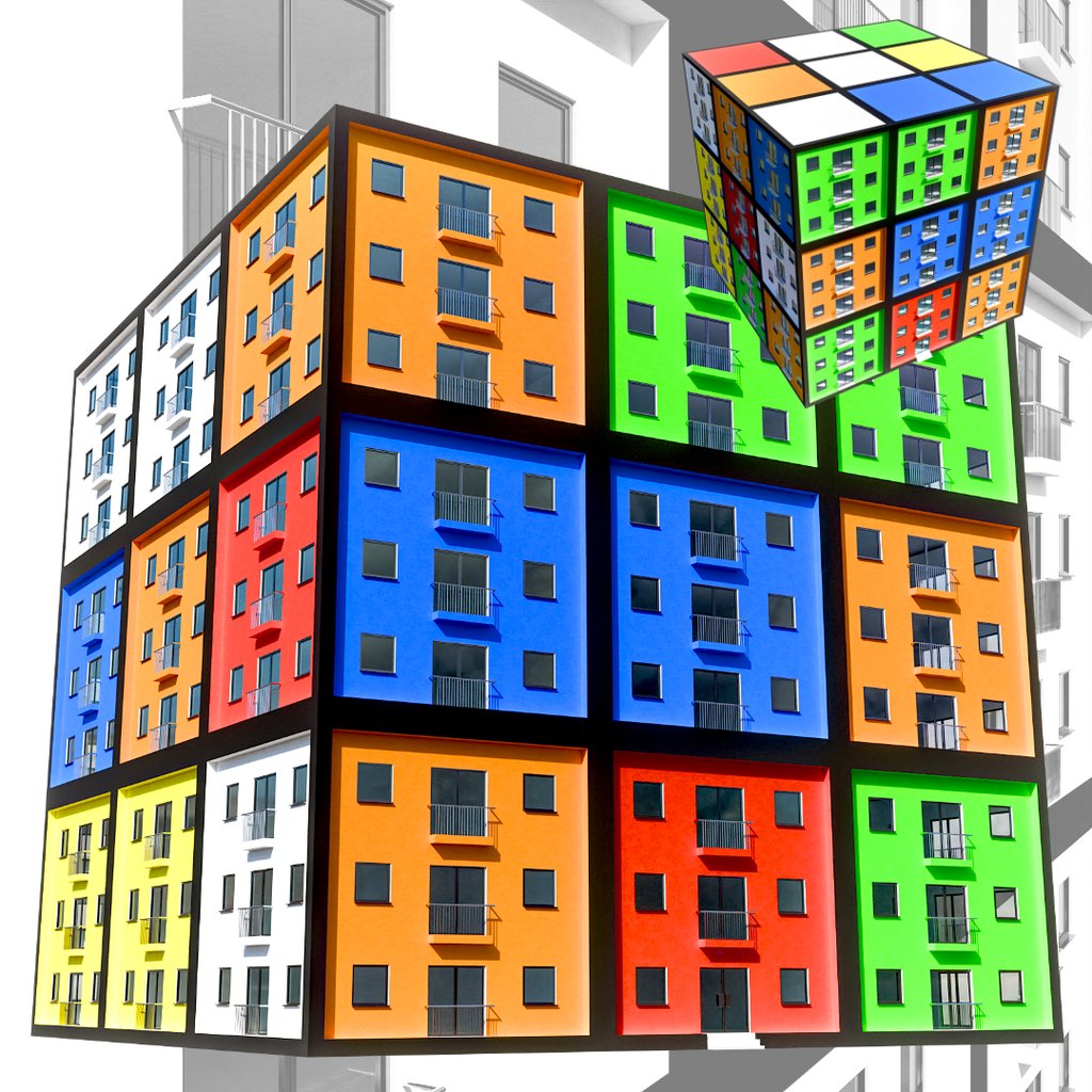 Rubik's residential block | Private Buildings models | BlenderKit