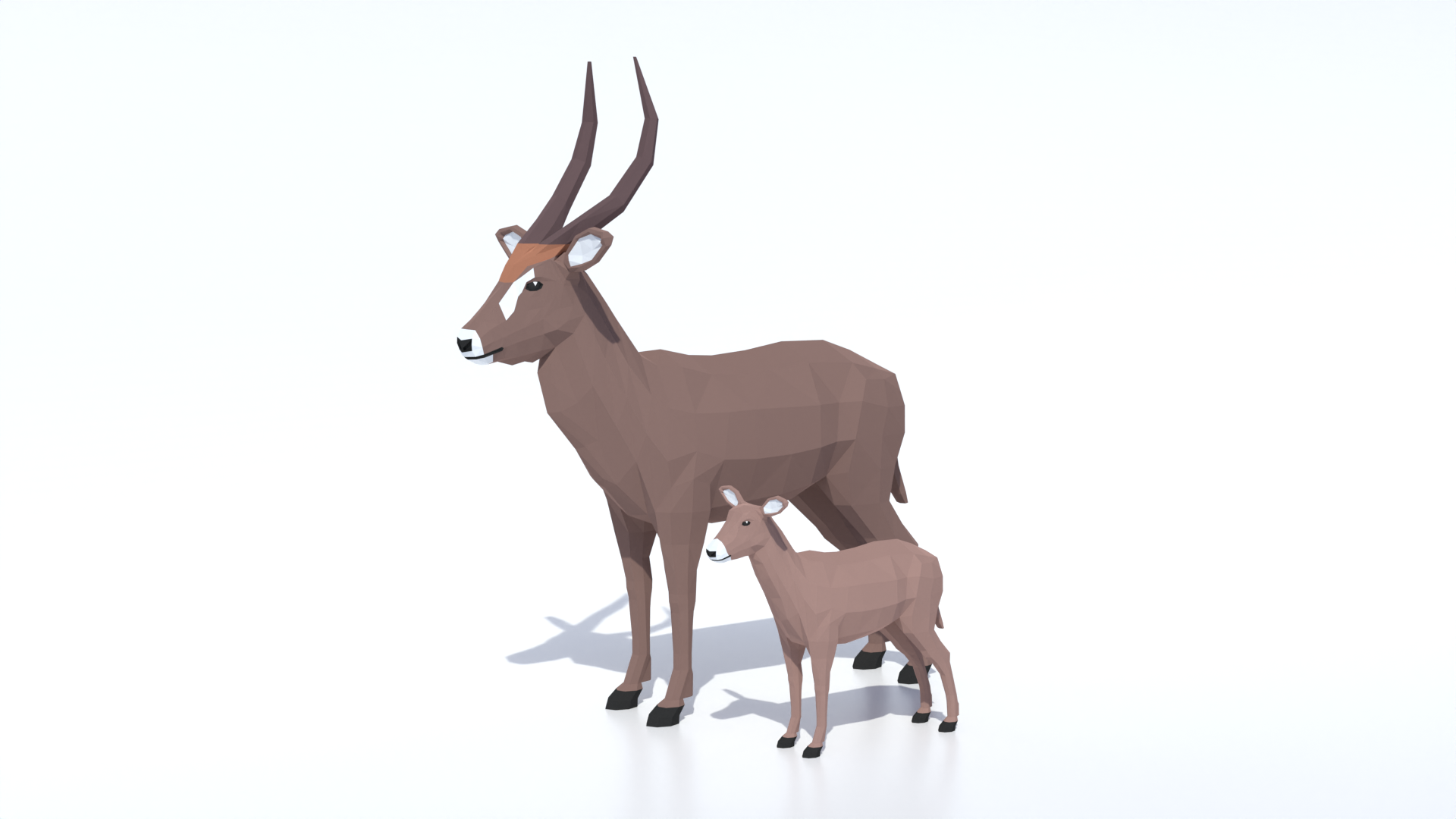 Low Poly Waterbuck and Calf | Mammals models | BlenderKit