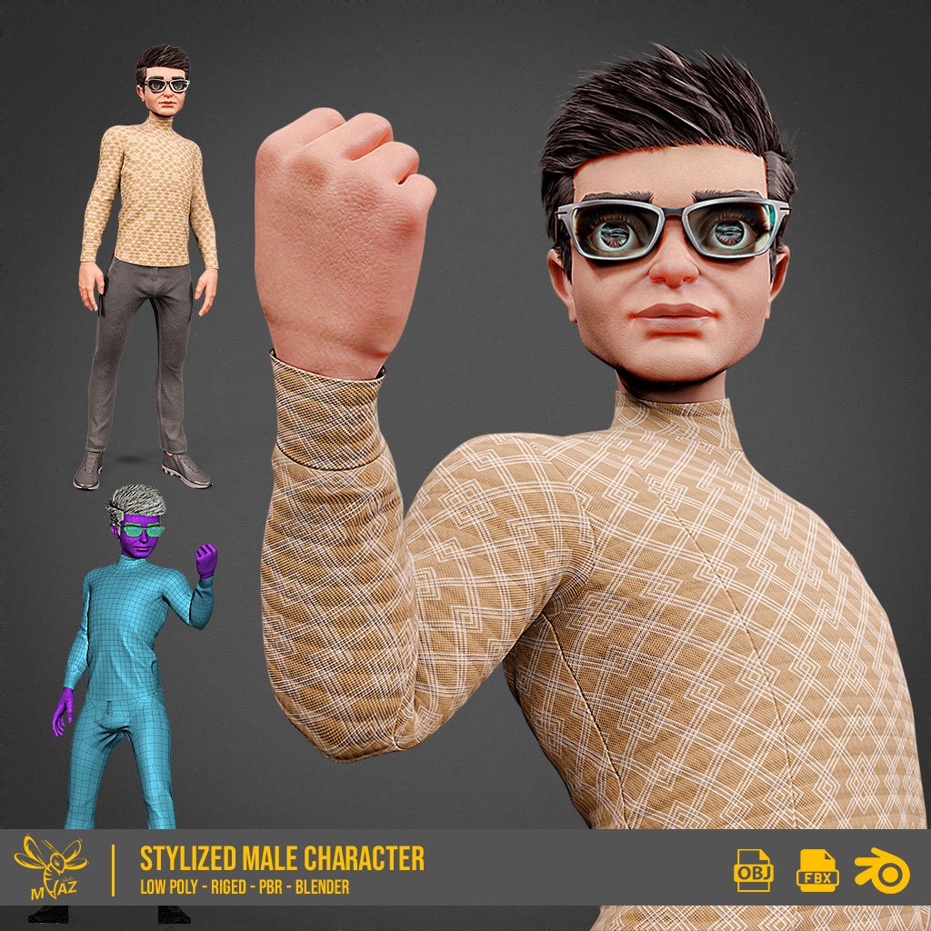 Male Rigged Pbr Character 3d Full Body Models Blenderkit