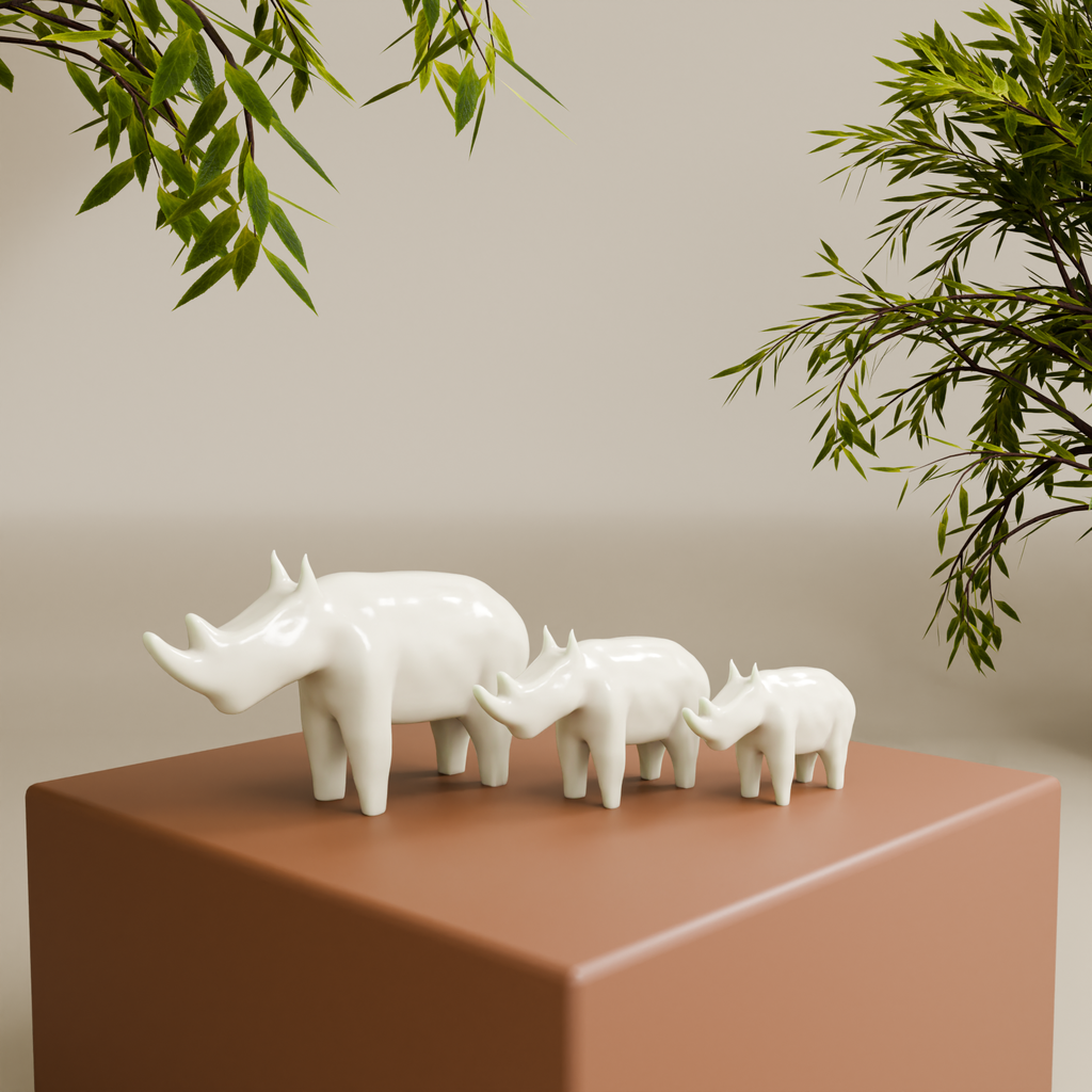 Ceramic Rhino Family Decoration Set | Decoration Sets models | BlenderKit