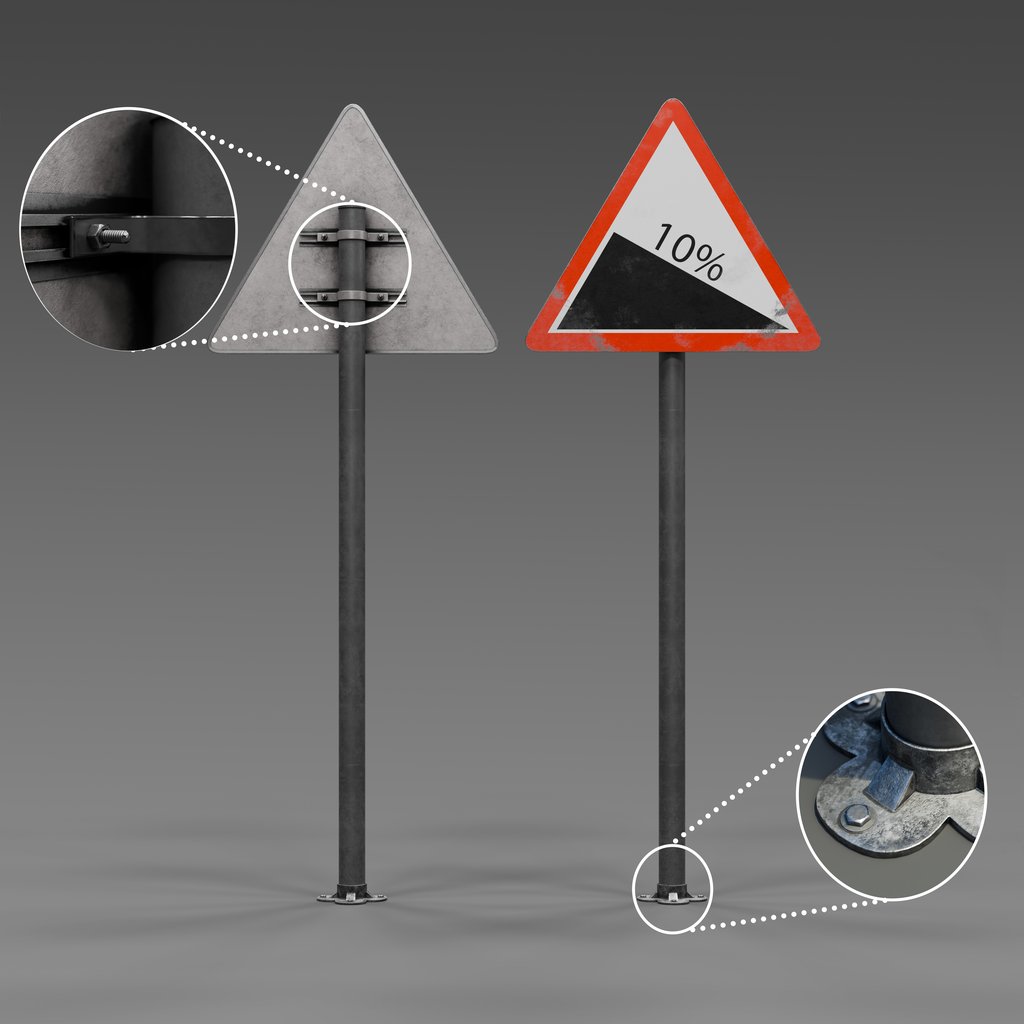 Sign steep incline | Urban Environment models | BlenderKit