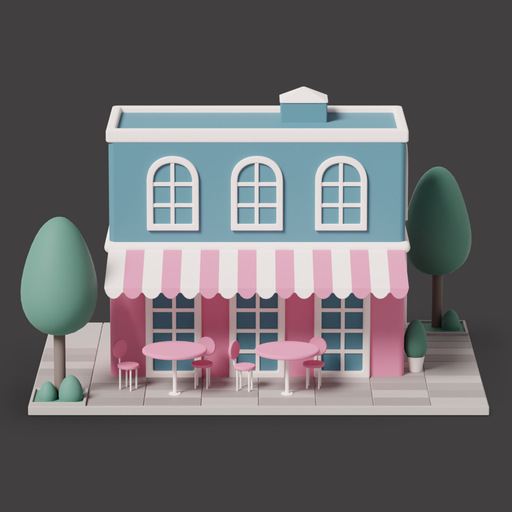 House with shop | Commercial Buildings models | BlenderKit