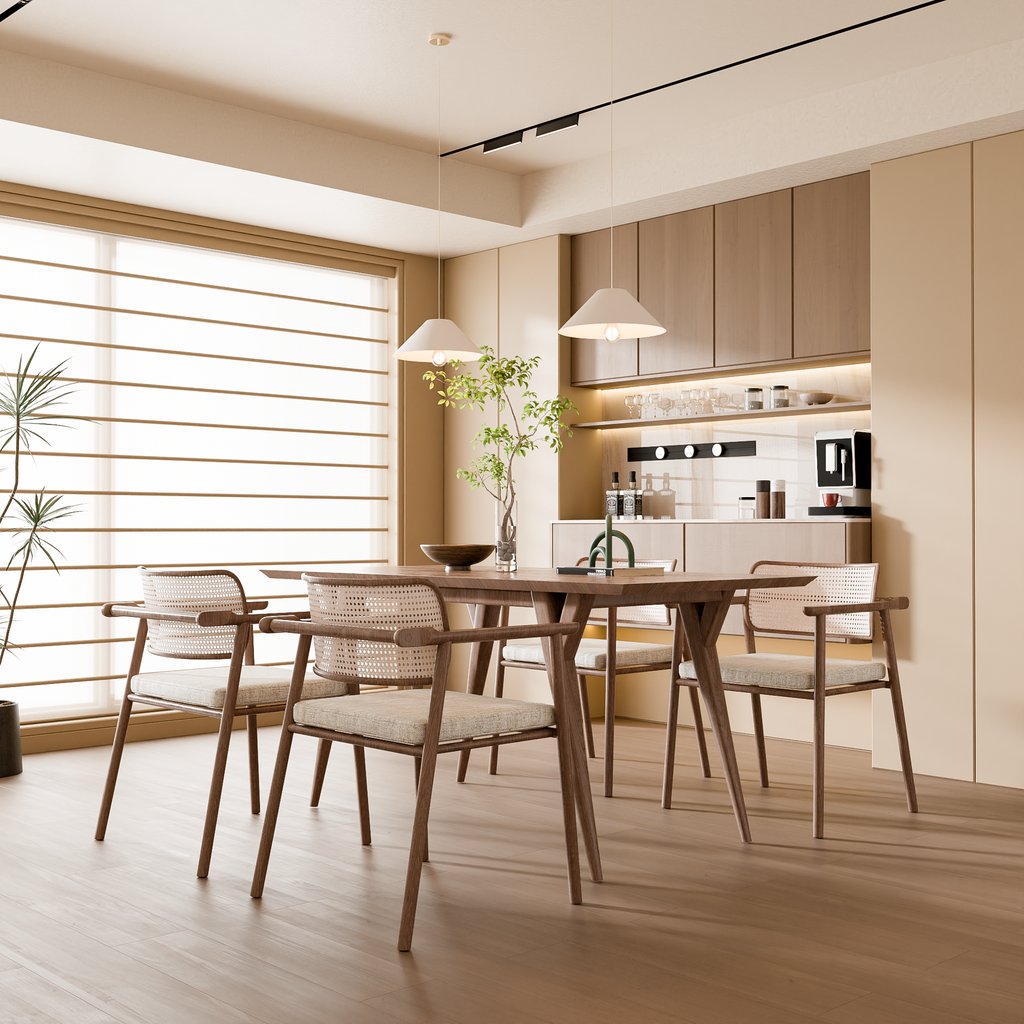 Modern Japandi Dining Room Scene | Interior scenes | BlenderKit