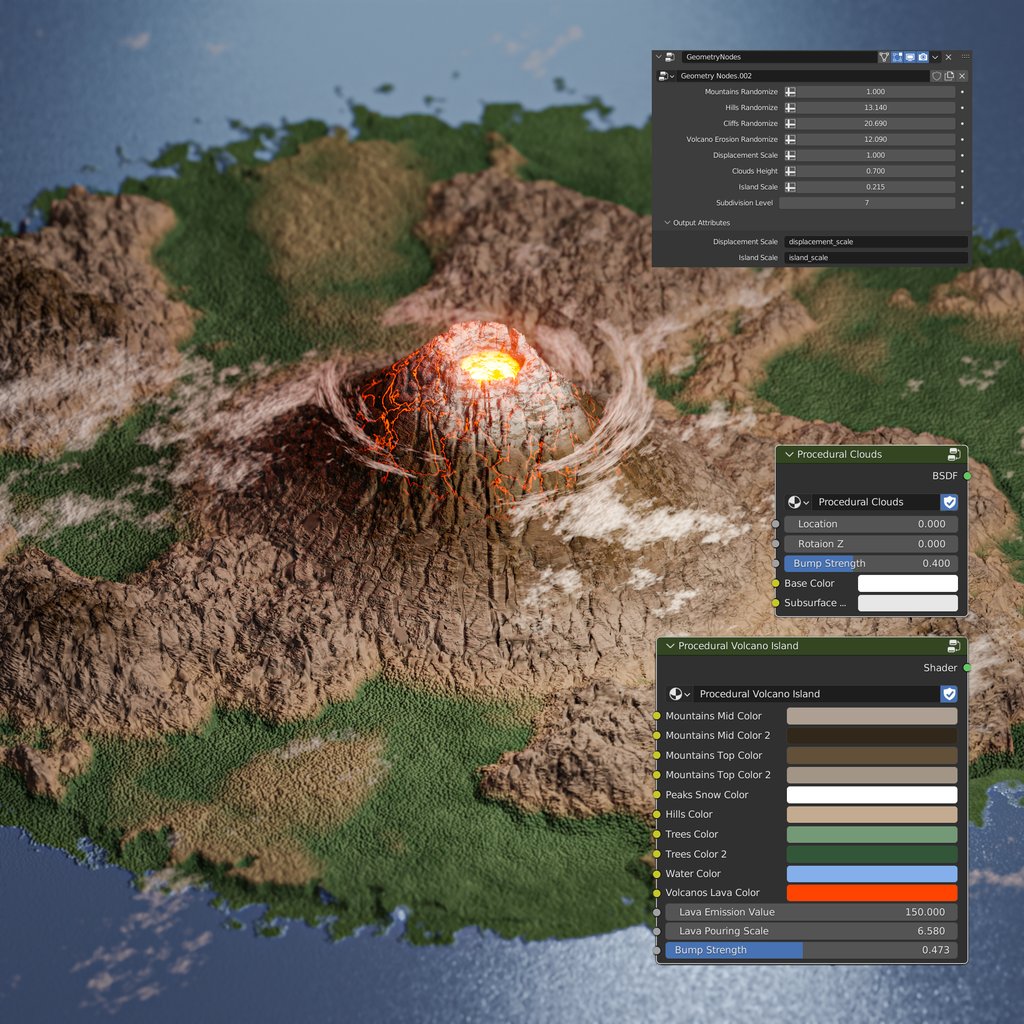 Procedural Volcano Island (GN) | FREE Environment Elements models | BlenderKit
