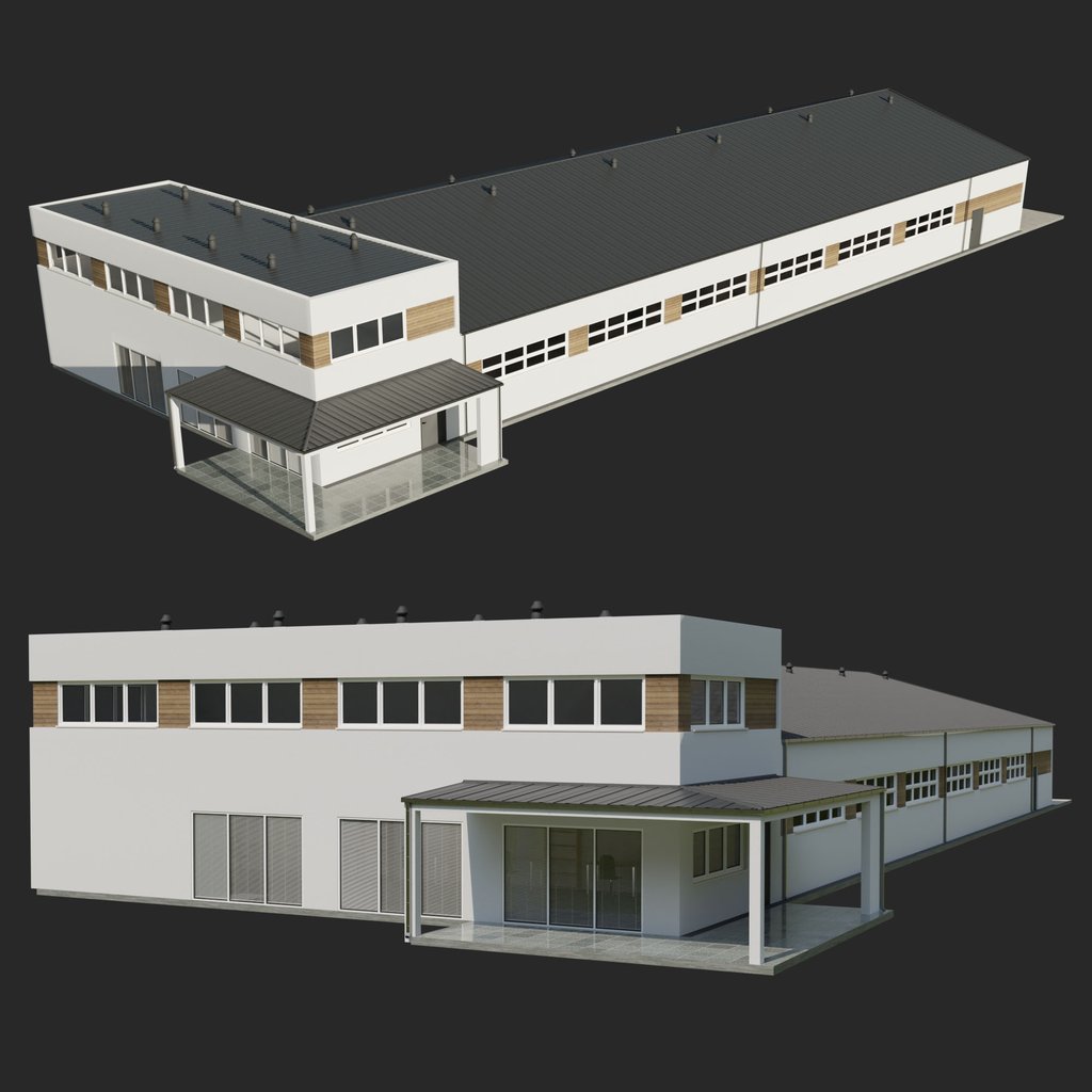 Warehouse with office | FREE Commercial Buildings models | BlenderKit