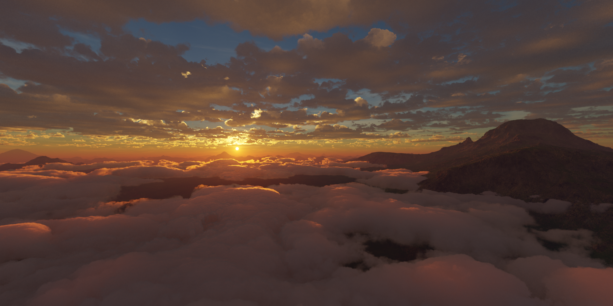 Dramatic Aerial Sunset w/ Mountains | FREE Landscapes HDRis | BlenderKit