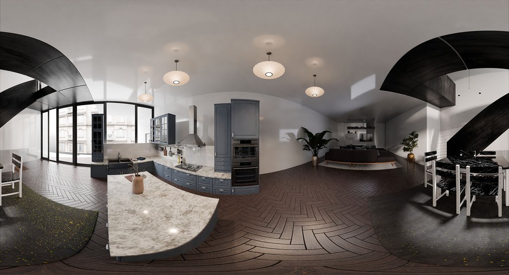 Modern Interior with Open Kitchen | Interiors HDRis | BlenderKit