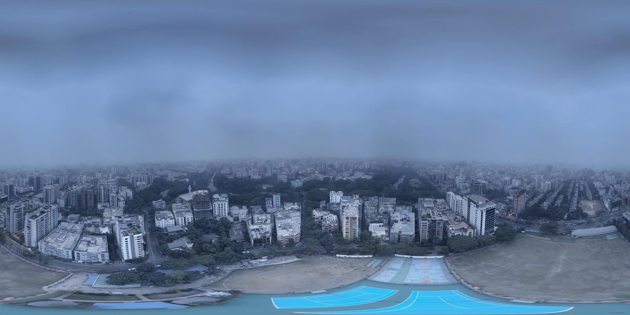 Foggy City Panorama with Sports Ground | Sports HDRis | BlenderKit