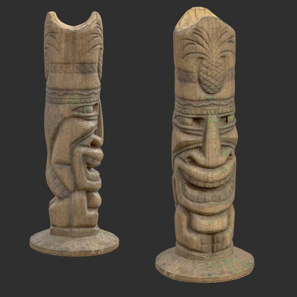 Tiki God Jolly Spirit Statue Moss Wood | Interior Sculptures models ...