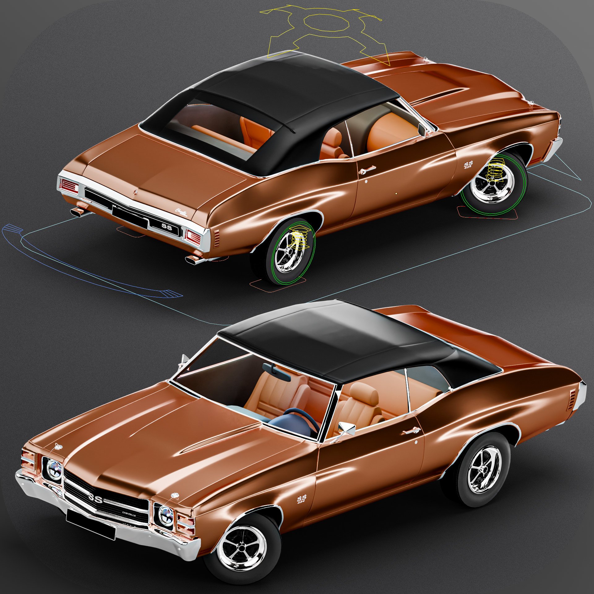 Chevrolet Chevelle 1971 Rigged Car | Historical Cars models | BlenderKit