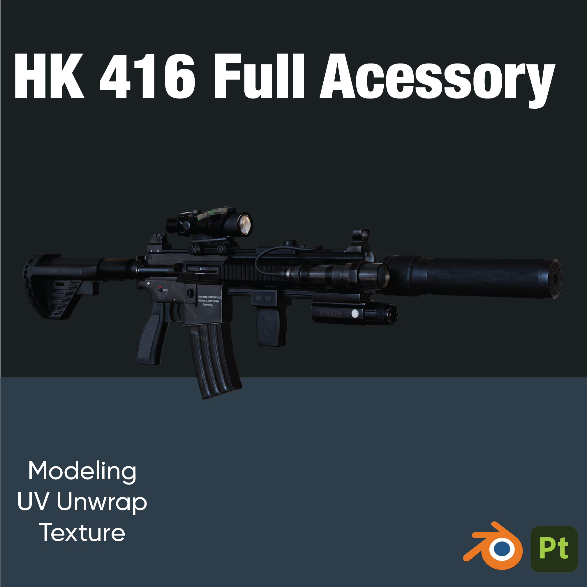Hk416 Gun With Acessory | FREE 3D Modern models | BlenderKit