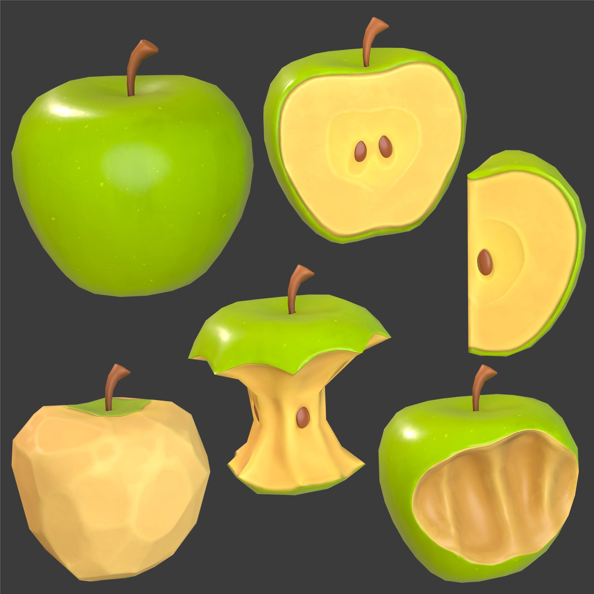 Stylized green apples | FREE Fruit & Vegetables models | BlenderKit