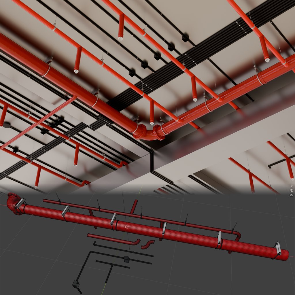 BlenderKit | Download the FREE Electrical Fire Piping model