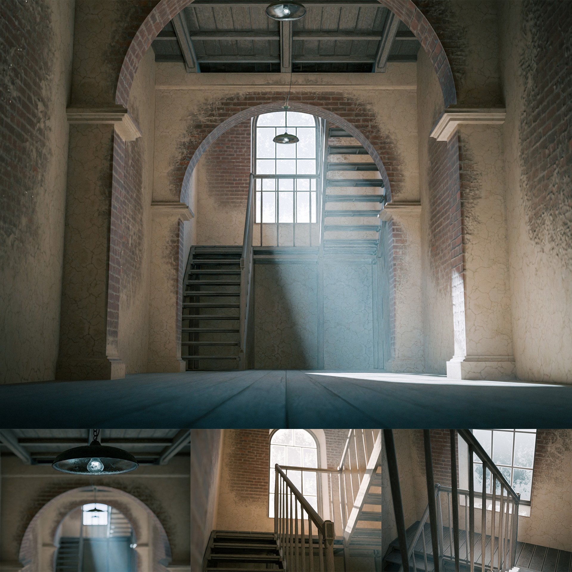 Old room with window and staircase | Interior scenes | BlenderKit