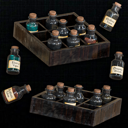 BlenderKit | Download the Potion Tray with Bottles model