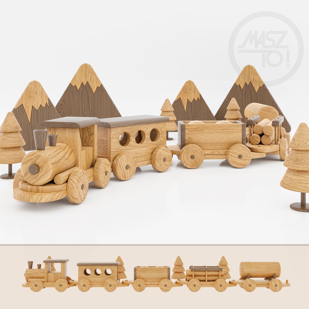 Wood Train Toy Set | FREE models | BlenderKit