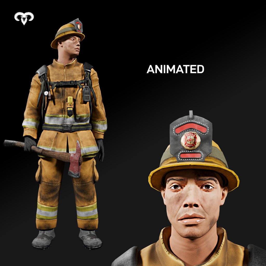 Asian Firefighter Animated | Men models | BlenderKit