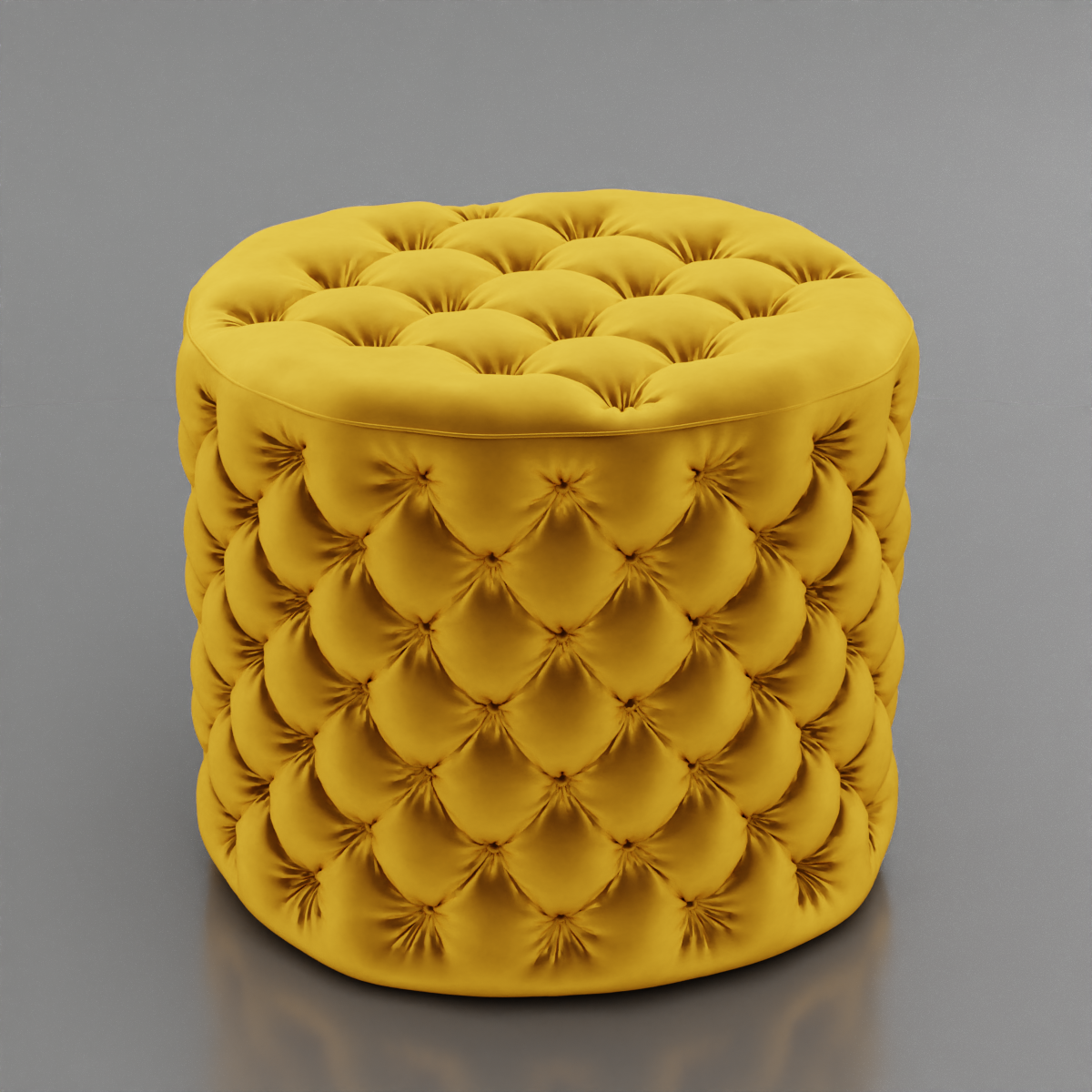 Round ottoman tufted stool Yellow Velvet | Tables models | BlenderKit