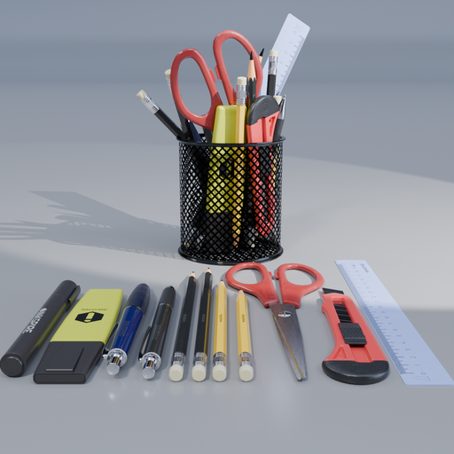 Mesh Pencil Cup -Stationery Set | Miscellaneous models | BlenderKit