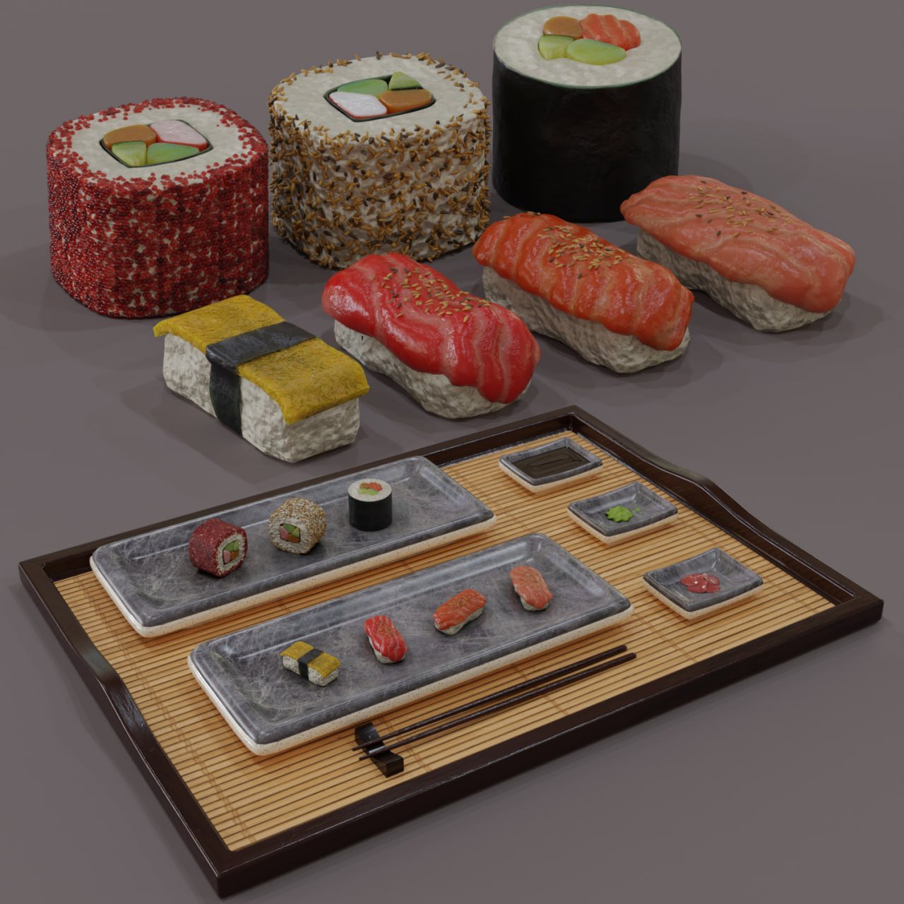 Tray with a set of sushi | Food models | BlenderKit