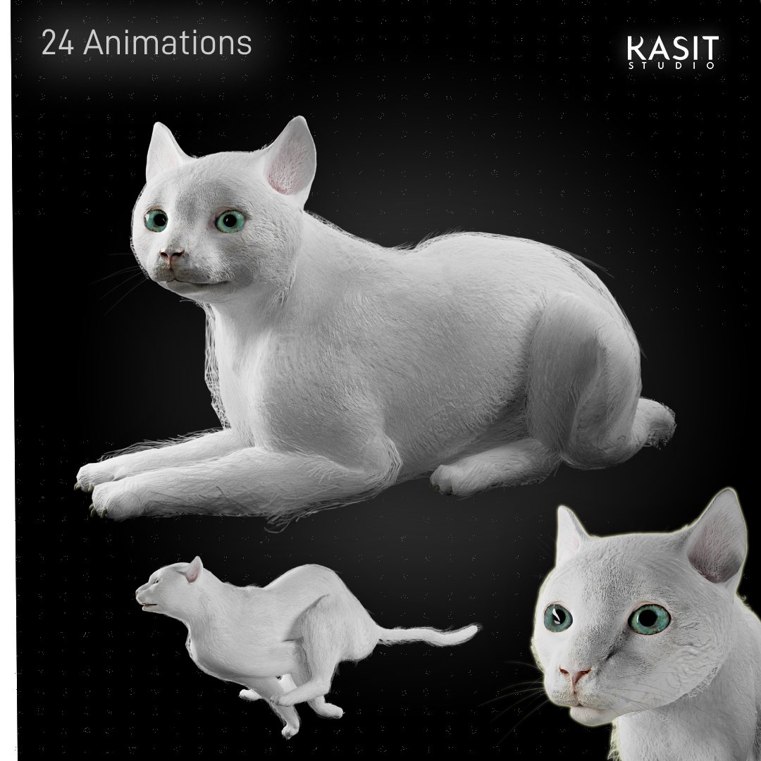 White Cat Animated AAA | Mammals models | BlenderKit
