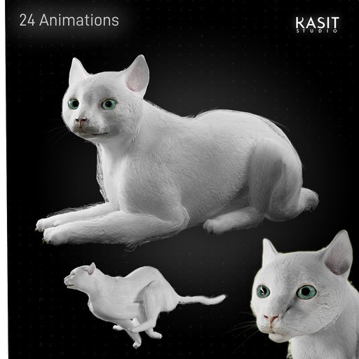 White Cat Animated AAA | Mammals models | BlenderKit