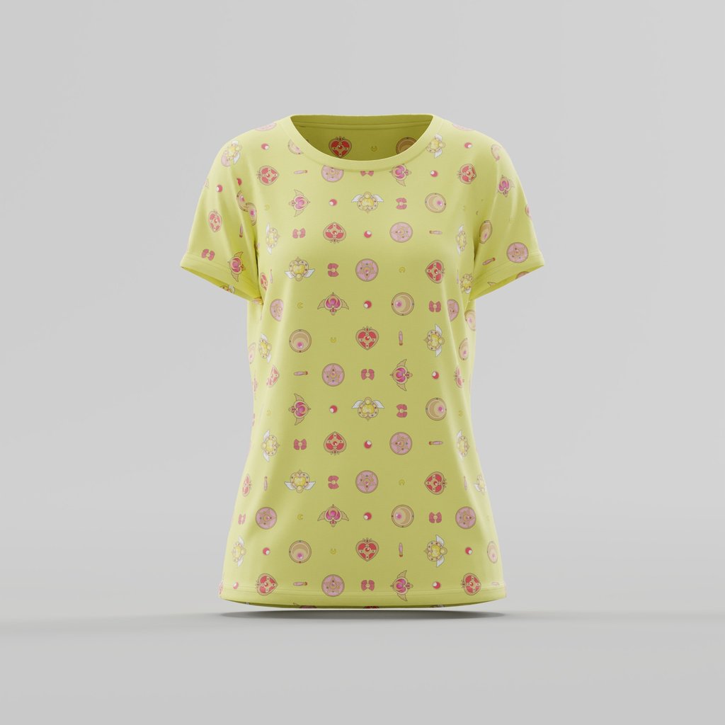 Pale Yellow Magical Motif T-Shirt | Women Clothing models | BlenderKit