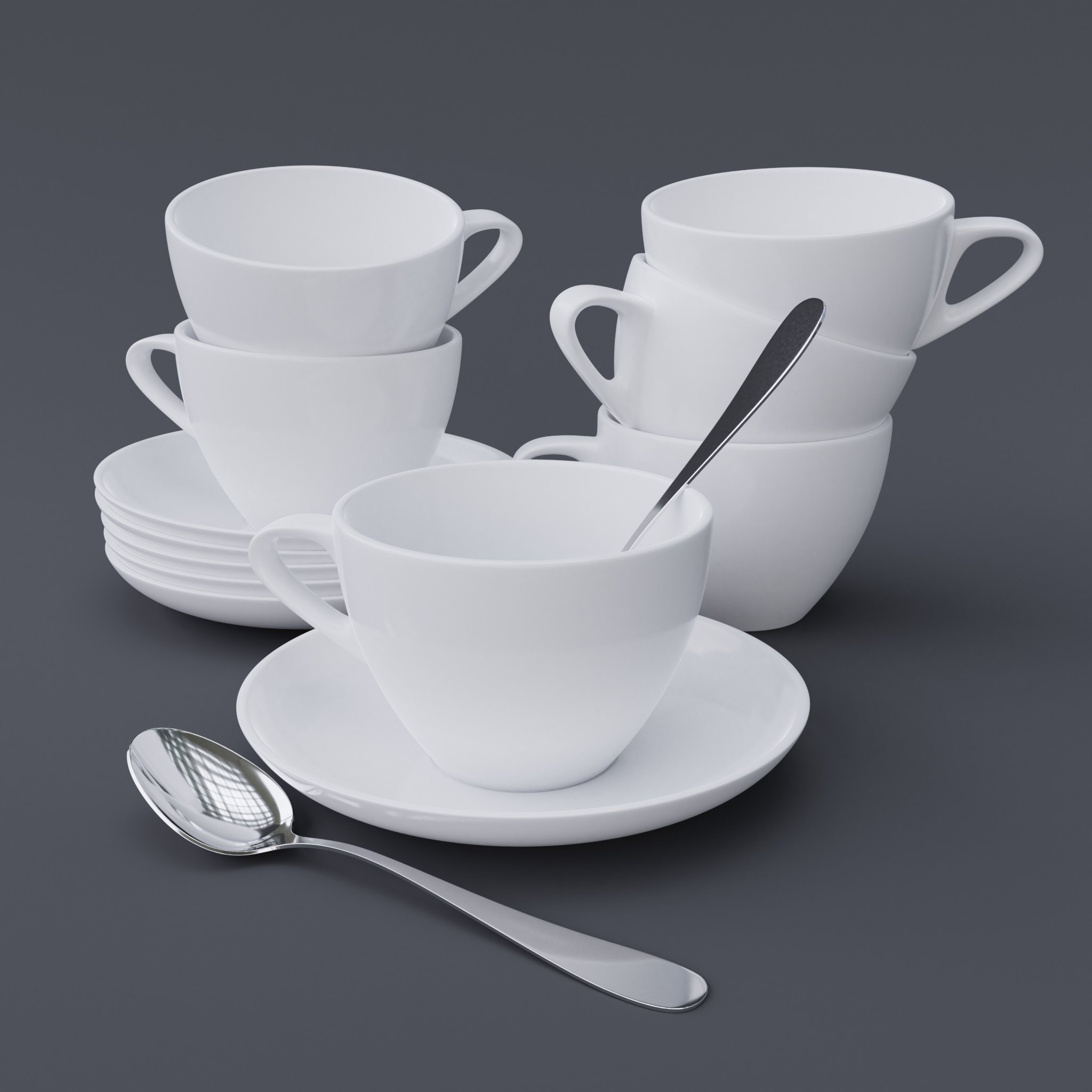 Cup & Saucer Set Large White 1 | FREE Tableware Sets models | BlenderKit