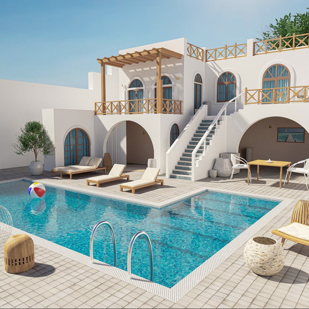 Mediterranean Pool Villa | Architectural outdoor scenes scenes | BlenderKit