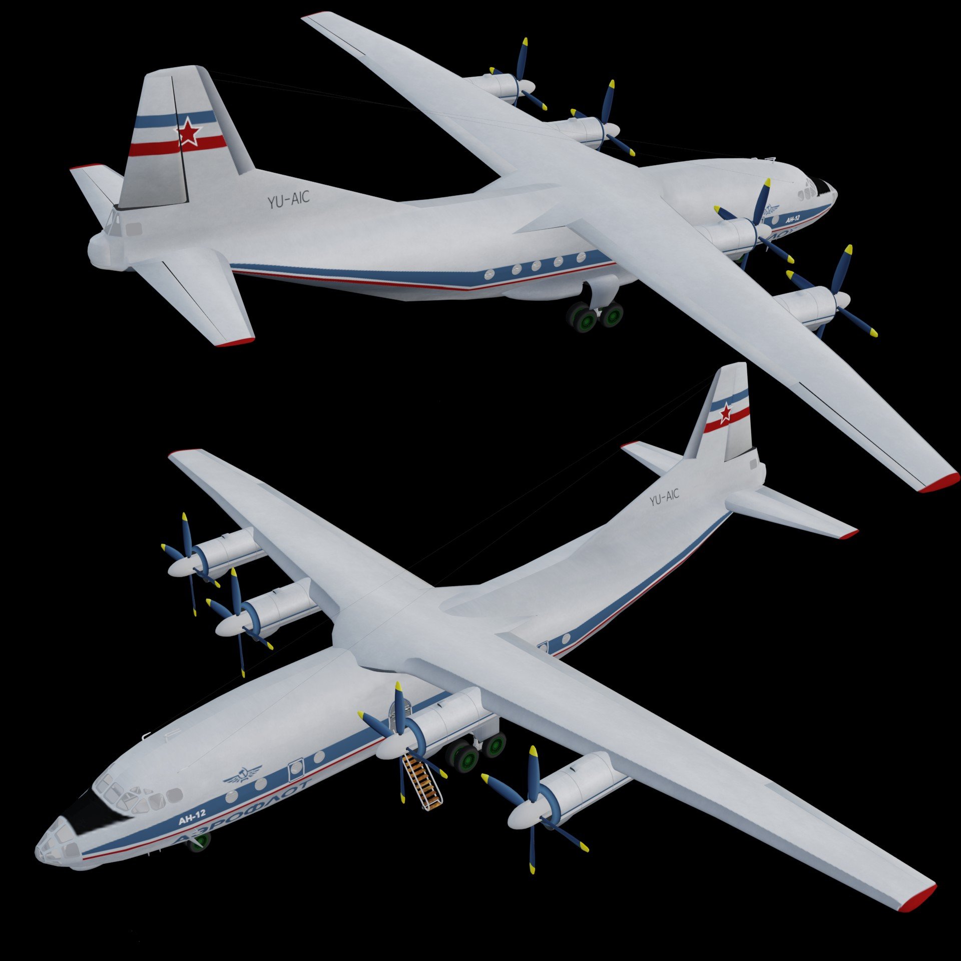 Antonov An-12 Soviet Transport Plane | Historical Planes 3D Models ...