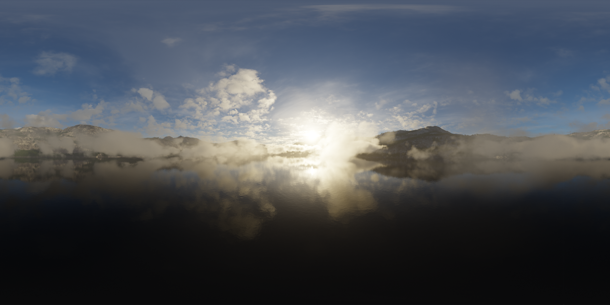 Lake, Mountains with Fog and Clouds | FREE Landscapes HDRis | BlenderKit