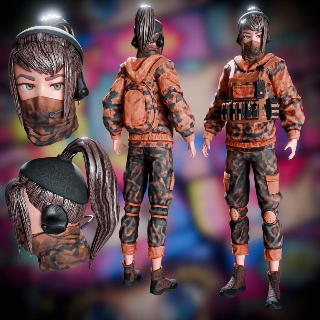 Stylized/Anime Military Girl | Military Characters models | BlenderKit