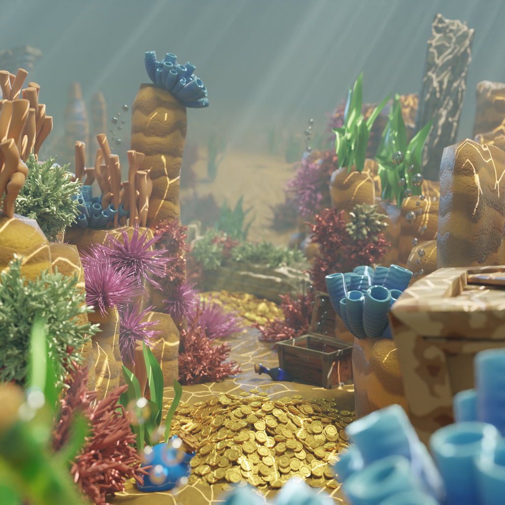 BlenderKit | Download the FREE Treasure under the sea scene