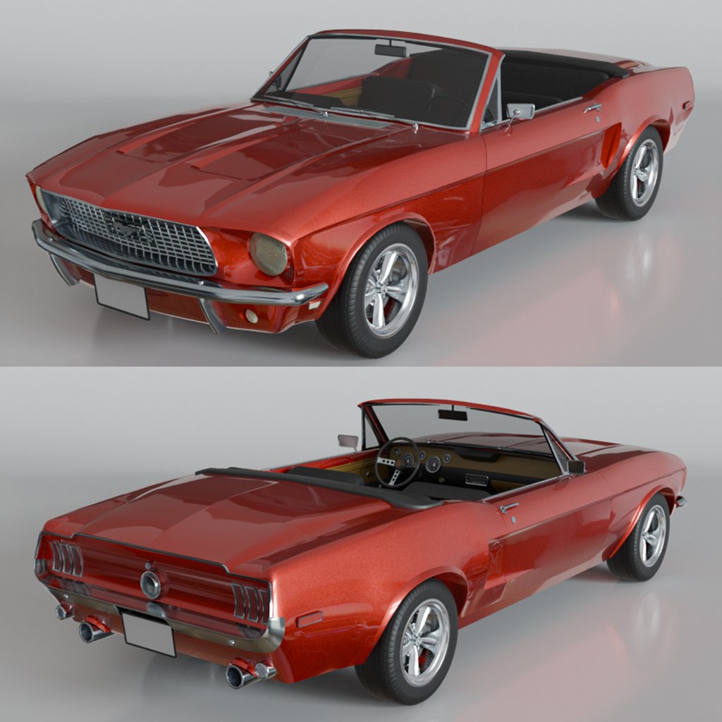 BlenderKit | Download the Ford Mustang 1968 Cabrio car model
