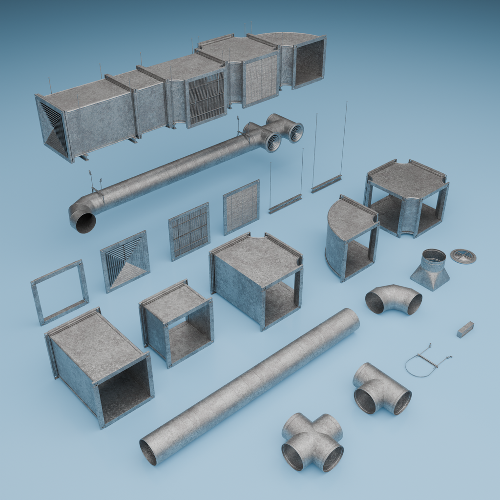 Air Vent Duct Set | Industrial Equipment models | BlenderKit