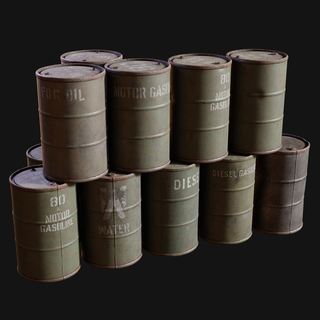 WW2 USA Military Motor-Pool Drum Stack | FREE Military models | BlenderKit