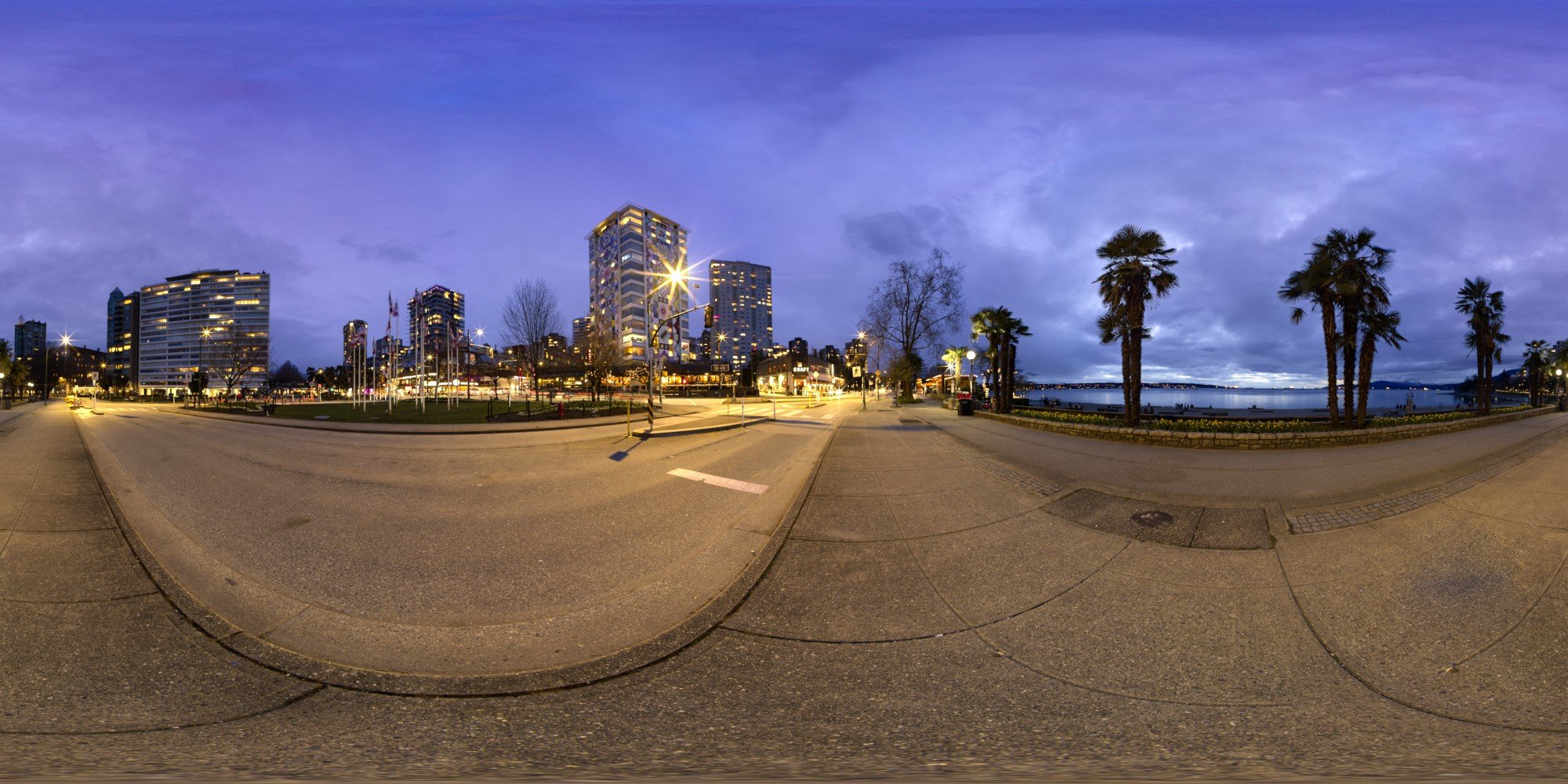 City Beach Buildings Night | Nighttime Environments HDRis | BlenderKit