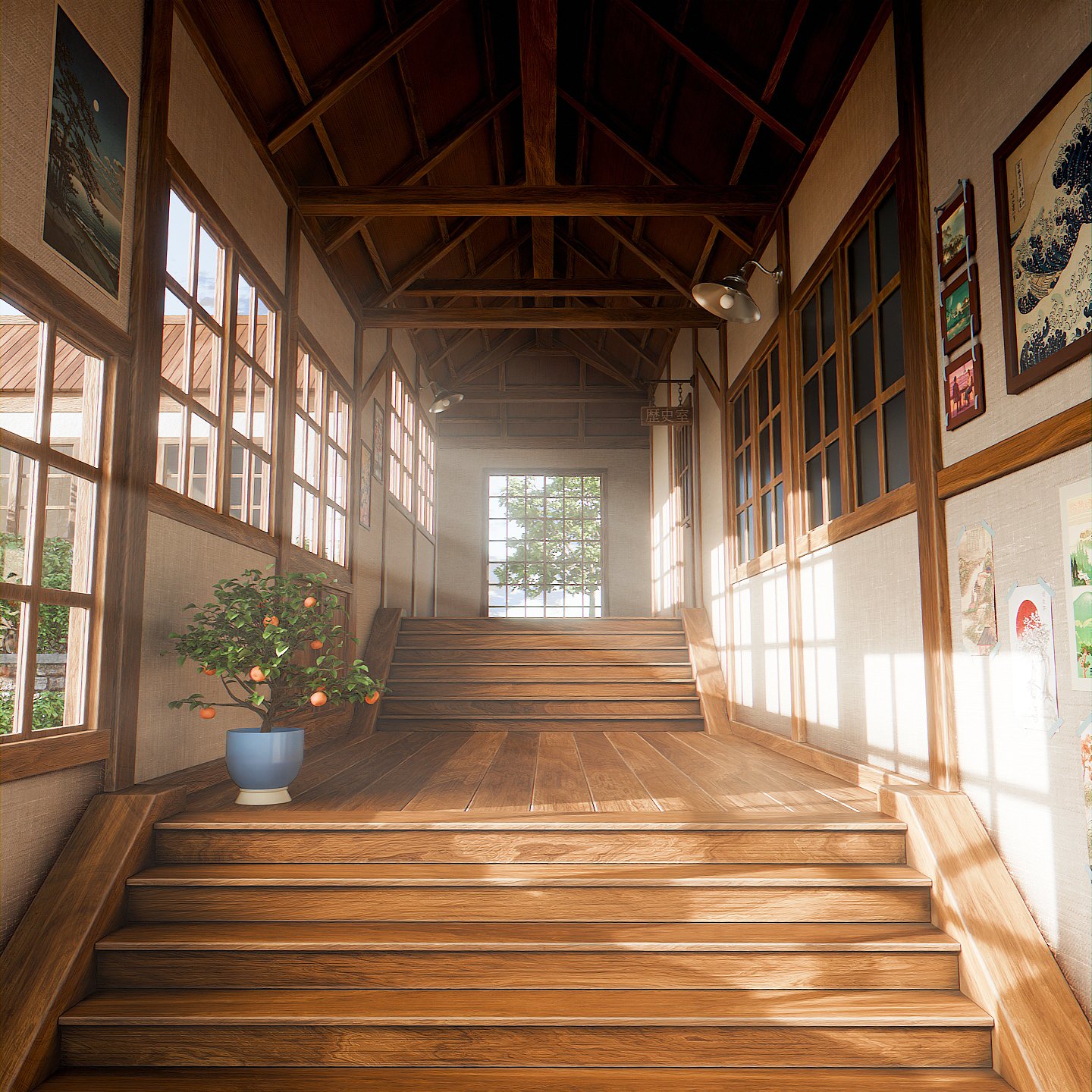 Stylized Japanese Corridor | Interior scenes | BlenderKit