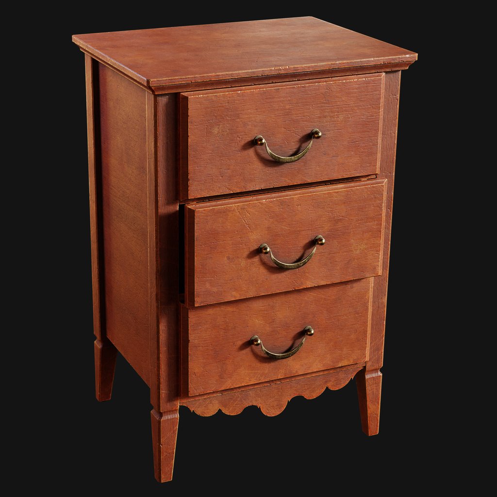 Small Three-Drawer Table | Cabinets models | BlenderKit