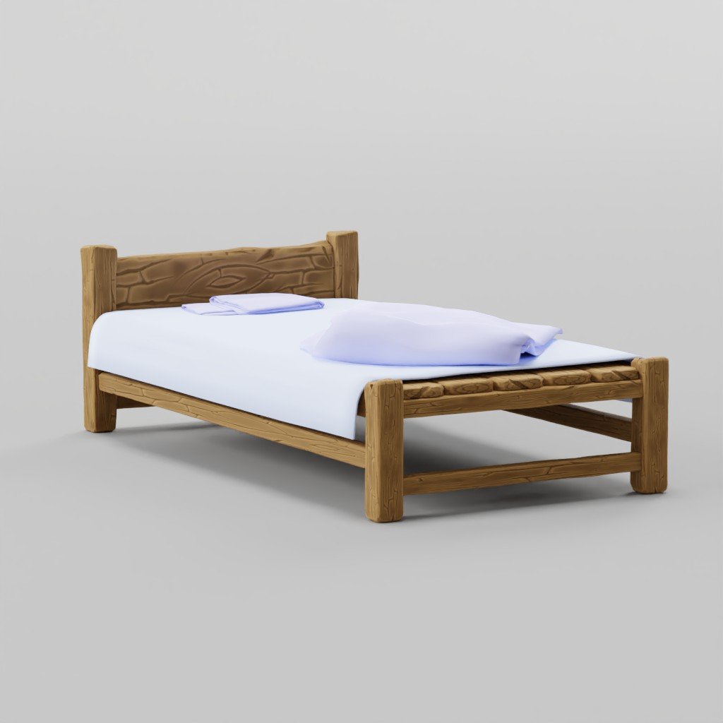 Stylized wooden bed | FREE Beds models | BlenderKit