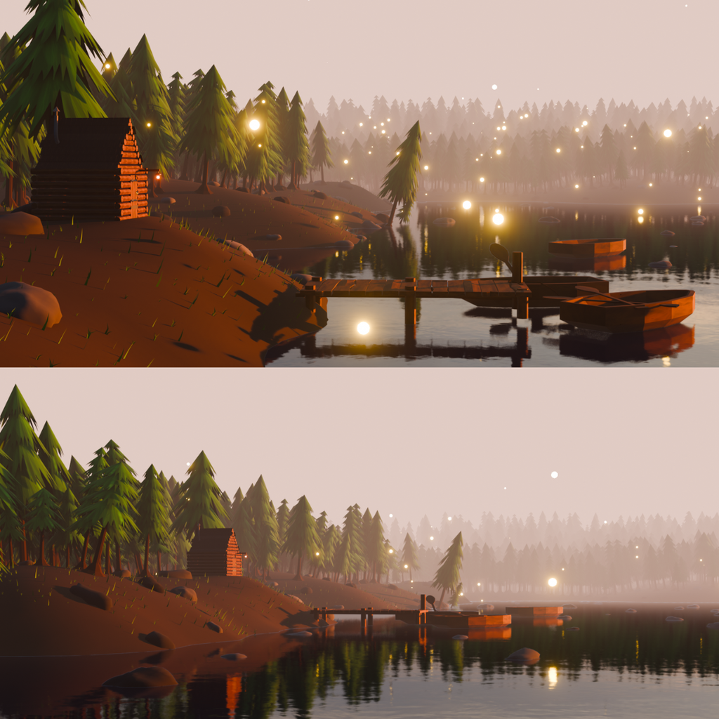 Peaceful Lakeside Cabin with Wooden Dock | Background scenes | BlenderKit