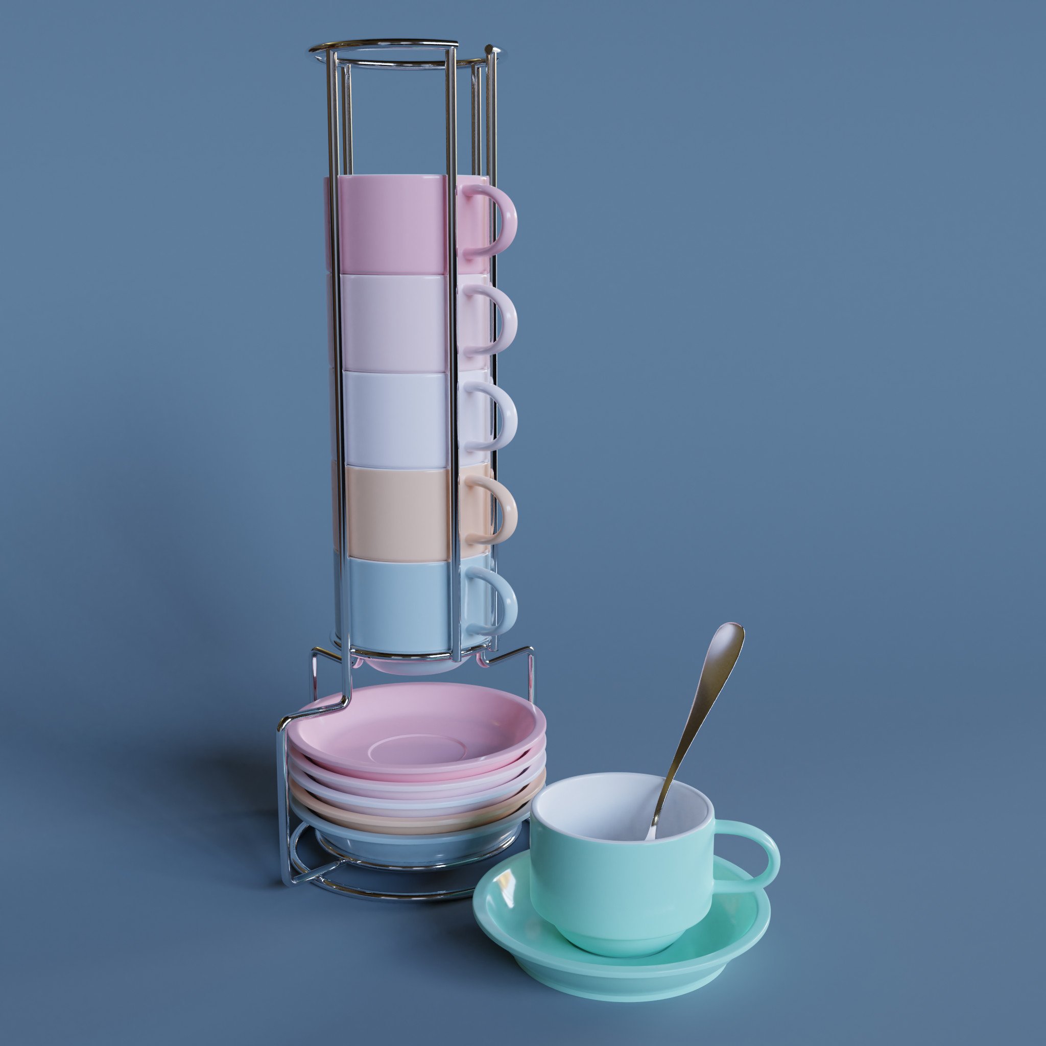 Cup & Saucer Set Colored 2 | FREE Tableware Sets models | BlenderKit