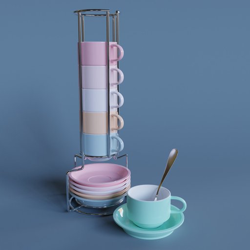 Cup & Saucer Set Colored 2 | FREE Tableware Sets models | BlenderKit