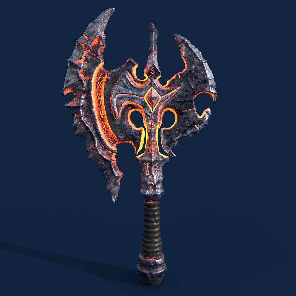 Stylized Molten Lava Battleaxe | FREE Sci-Fi Weapons models | BlenderKit