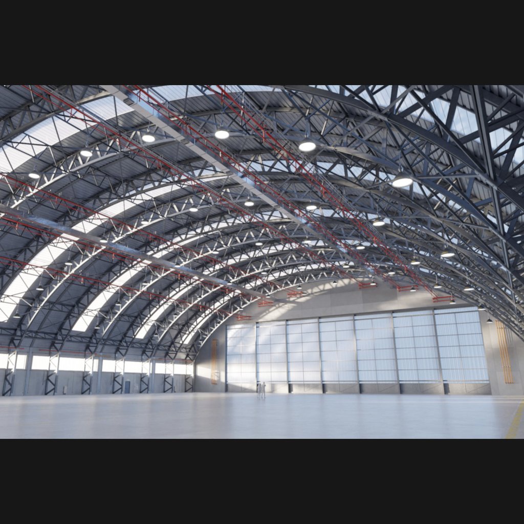 Aircraft Hangar (curved ceiling) | Industrial scenes | BlenderKit